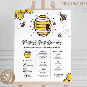EDITABLE Honey Bee First Birthday Milestone Poster I Rustic Bee-day ...