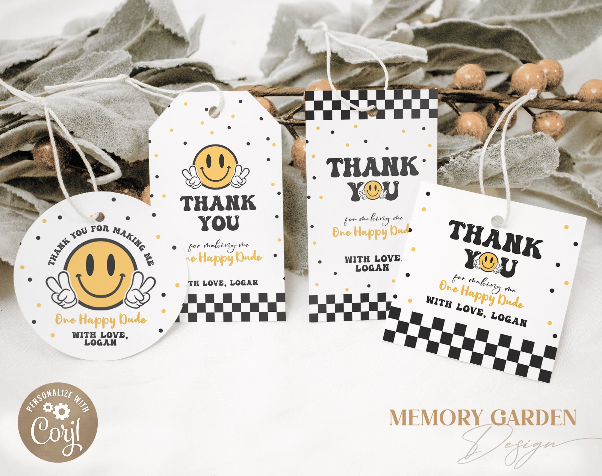 EDITABLE One Happy Dude Boy First Birthday Favor Tags Template I Smiley ...