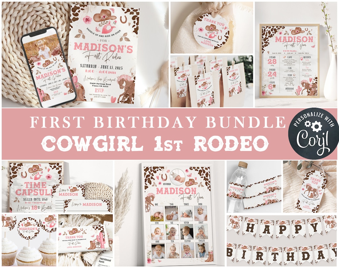 EDITABLE 1st Rodeo Girl First Birthday Party BUNDLE I Cowgirl Kids ...