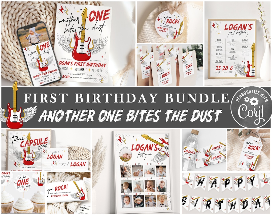 EDITABLE Another ONE Bites the Dust First Birthday Party BUNDLE I One ...