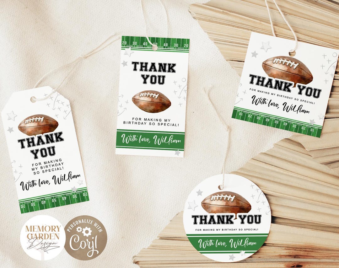 EDITABLE First Year Down Birthday Favor Tags Template I Sports Football ...
