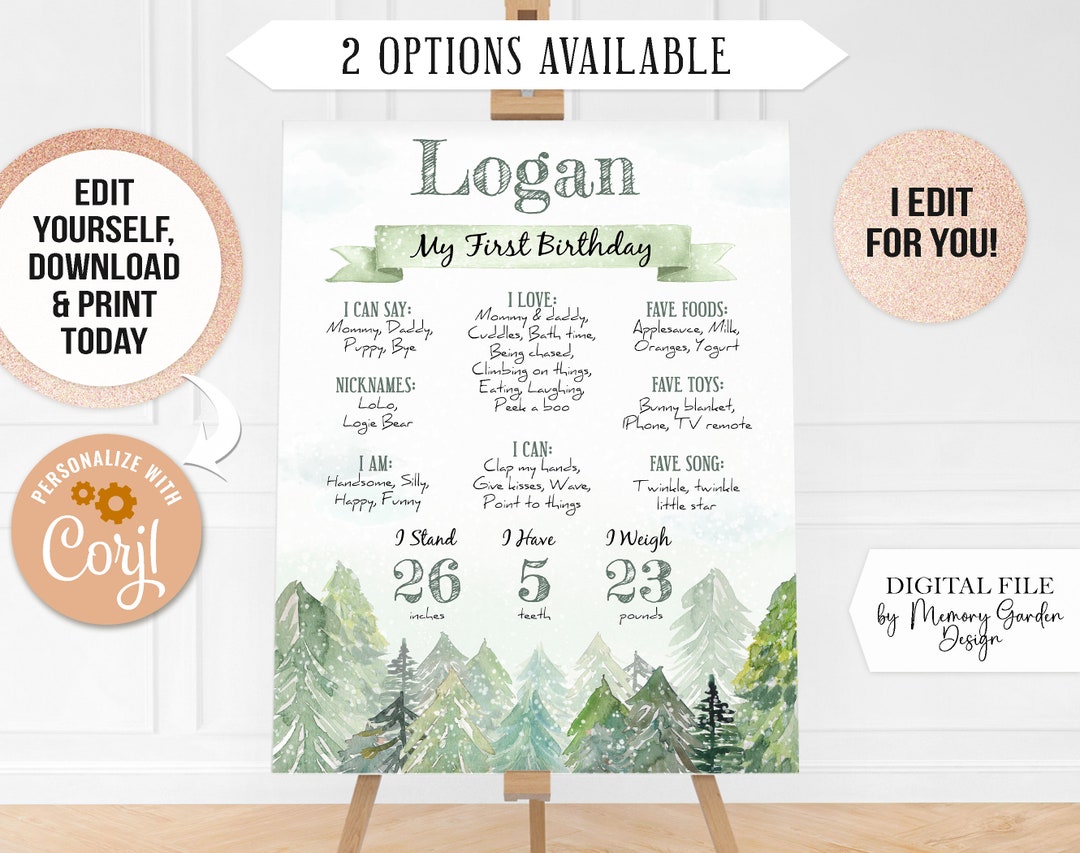 EDITABLE Adventure Forest First Birthday Chalkboard Poster Printable ...