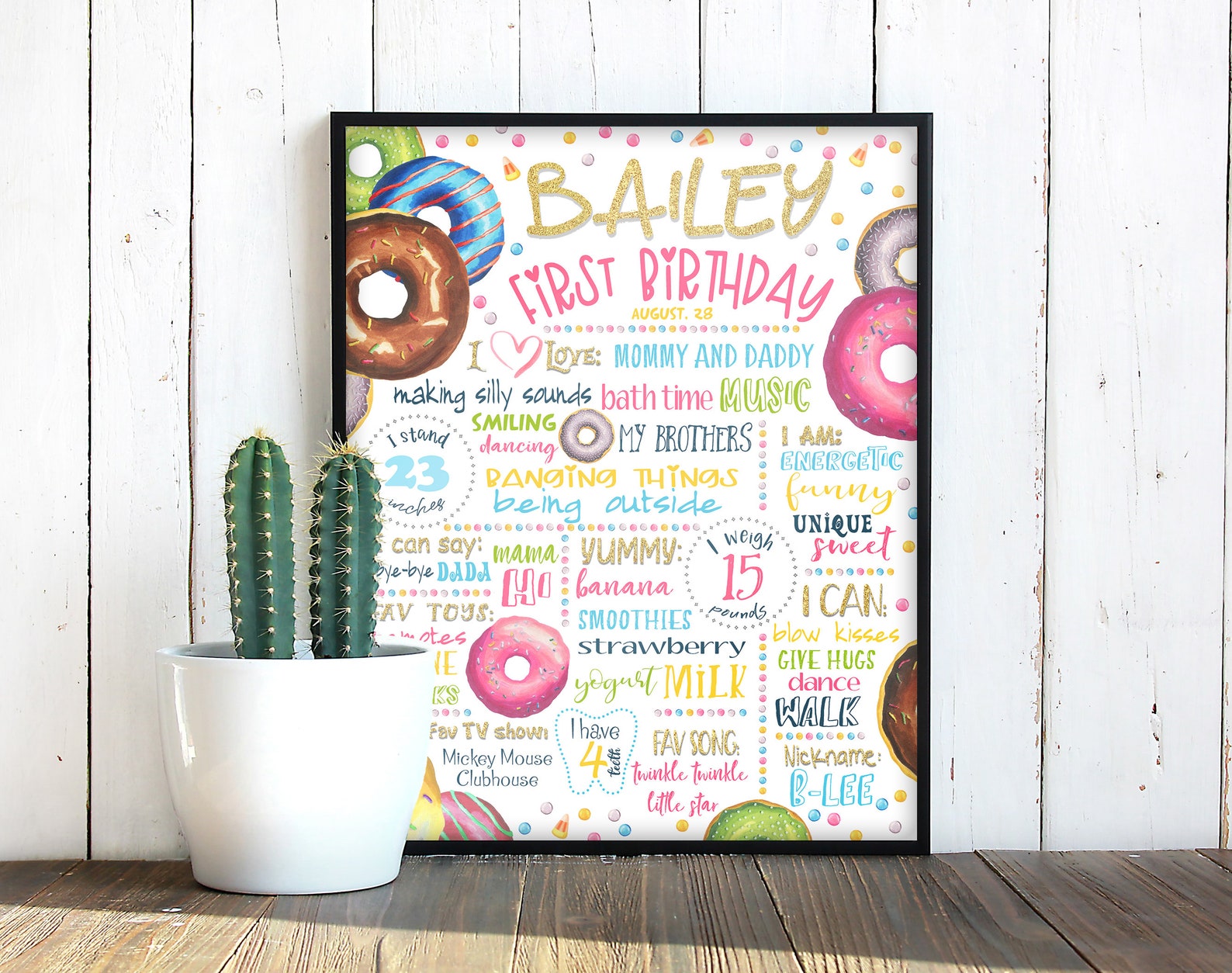 Donuts First Birthday Chalkboard Poster Printable Milestone - Etsy