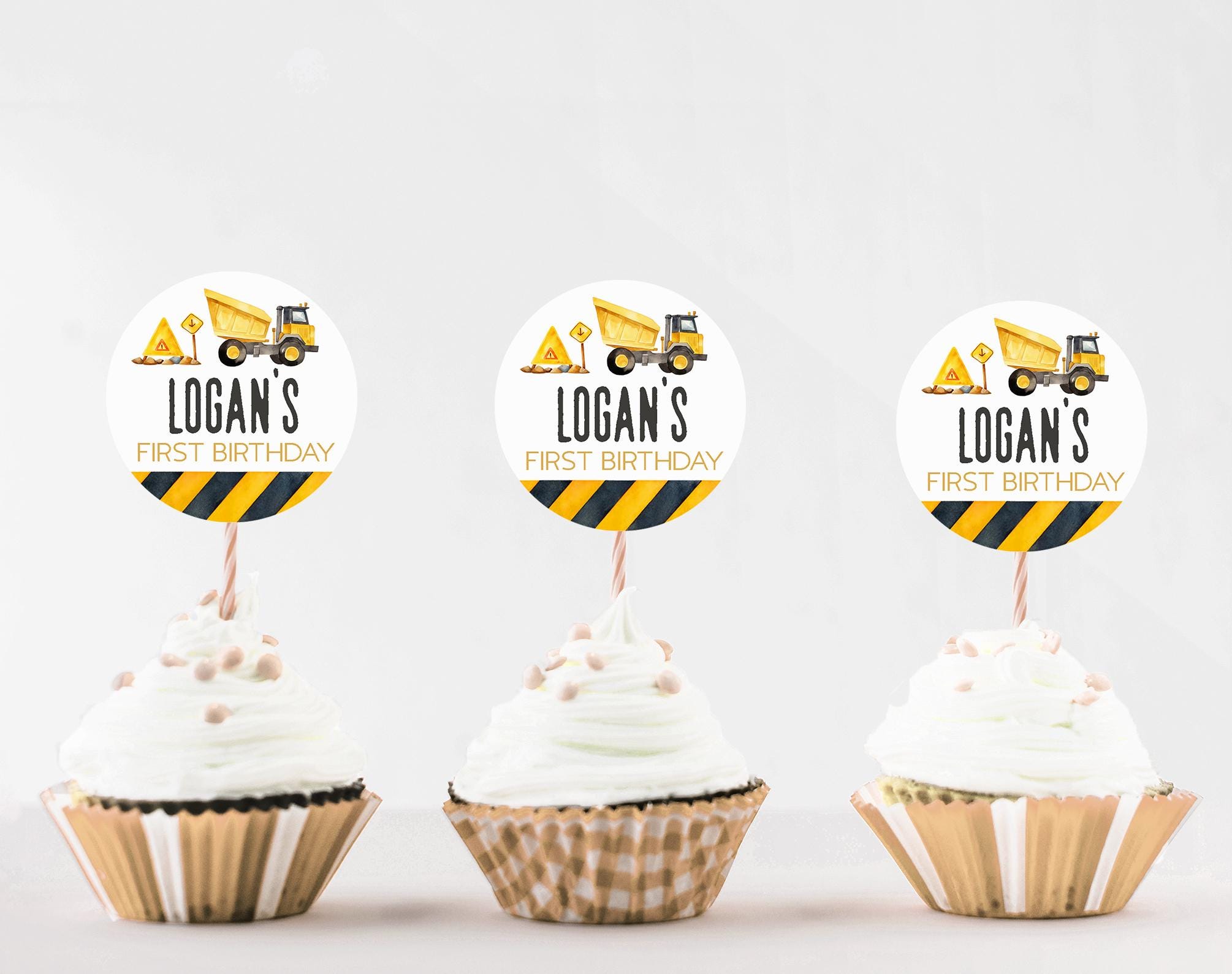 EDITABLE Construction Cars Birthday Cupcake Toppers Template I Dump ...