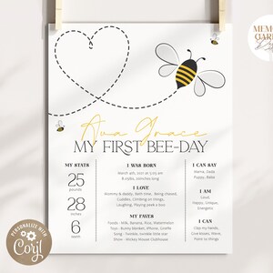 EDITABLE Honey Bee First Birthday Minimalistic Poster I Printable ...