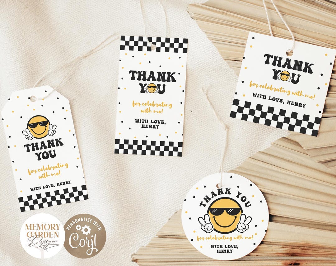 EDITABLE One Cool Dude Boy First Birthday Favor Tags Template I Smiley ...