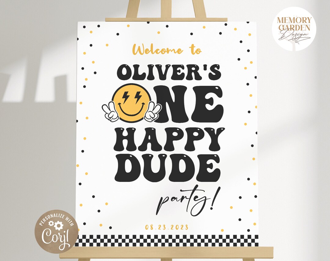 EDITABLE One Happy Dude Boy First Birthday Welcome Sign I Lightning ...