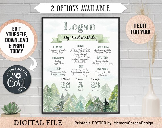 EDITABLE Adventure Forest First Birthday Chalkboard Poster | Etsy