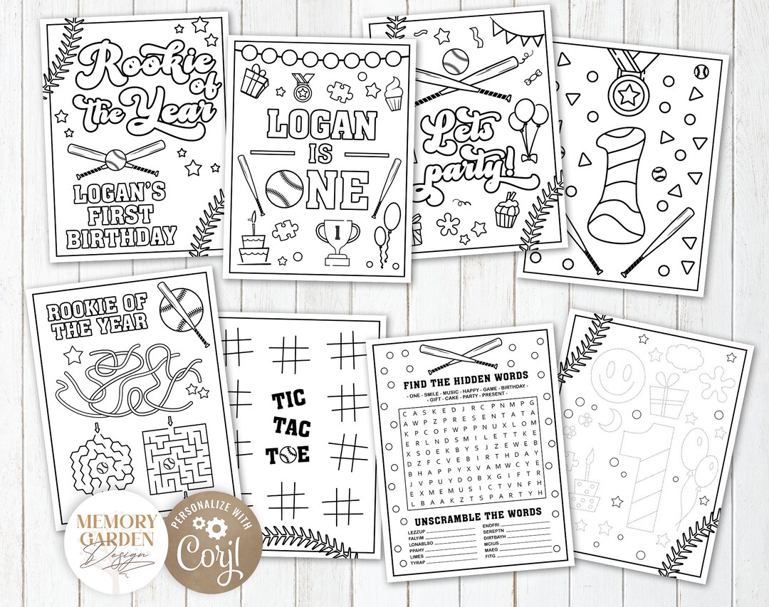 Rookie of the Year First Birthday Coloring Games Pages I Baseball Sport ...