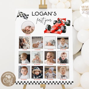 EDITABLE Fast One Boy First Birthday Photo Board I Vintage Red Race Car ...
