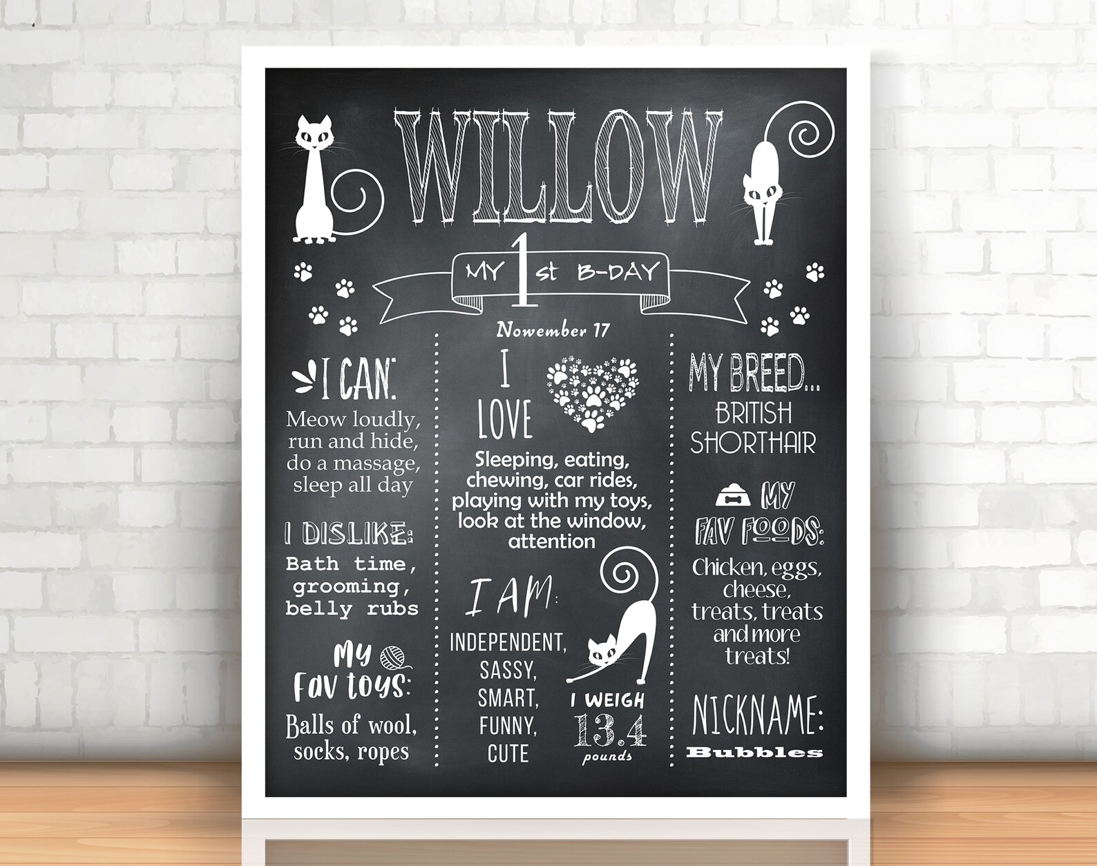 EDITABLE Cat Kitten Birthday Chalkboard Poster. Cat Printable - Etsy