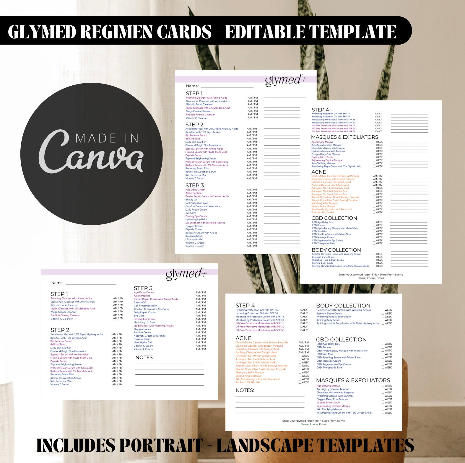 Glymed Regimen Cards - Editable Template Links - Etsy