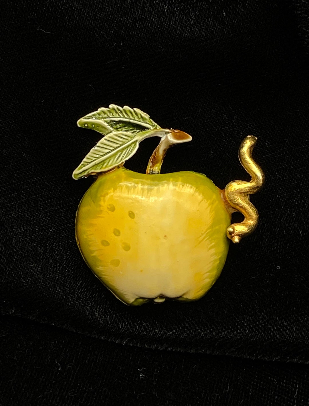 Vintage LJM Enamel Apple and Worm Brooch - Etsy