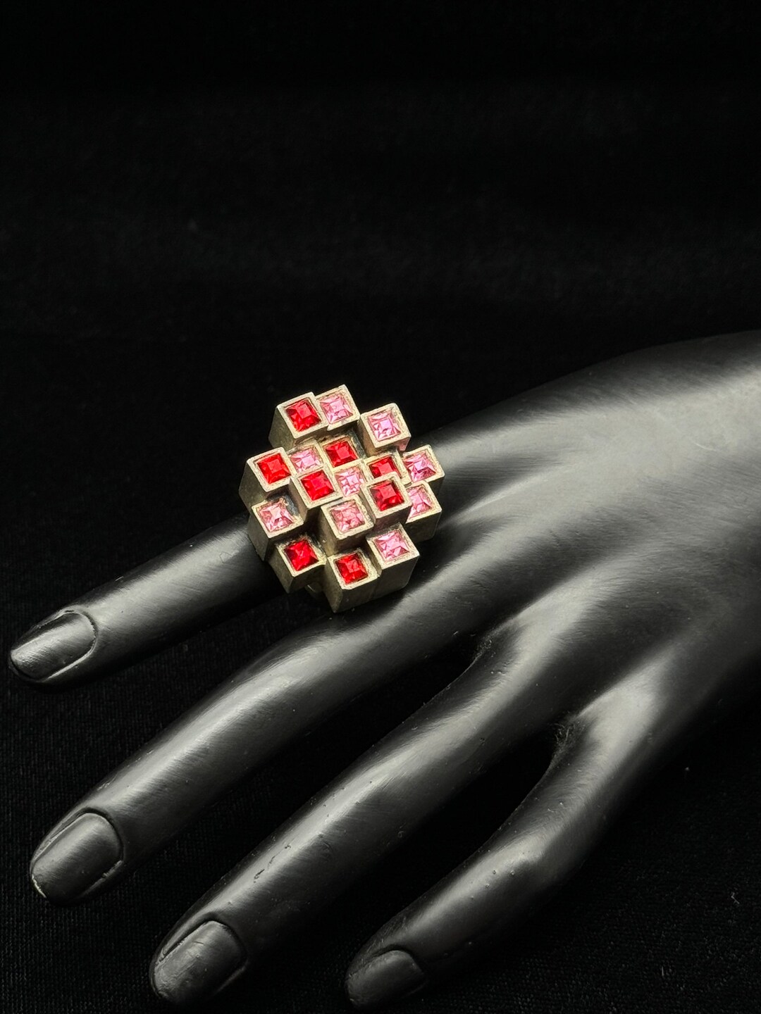 Johanna Fisher for Gimmick Jewelry Abstract, Modernist, Rhinestone Ring ...