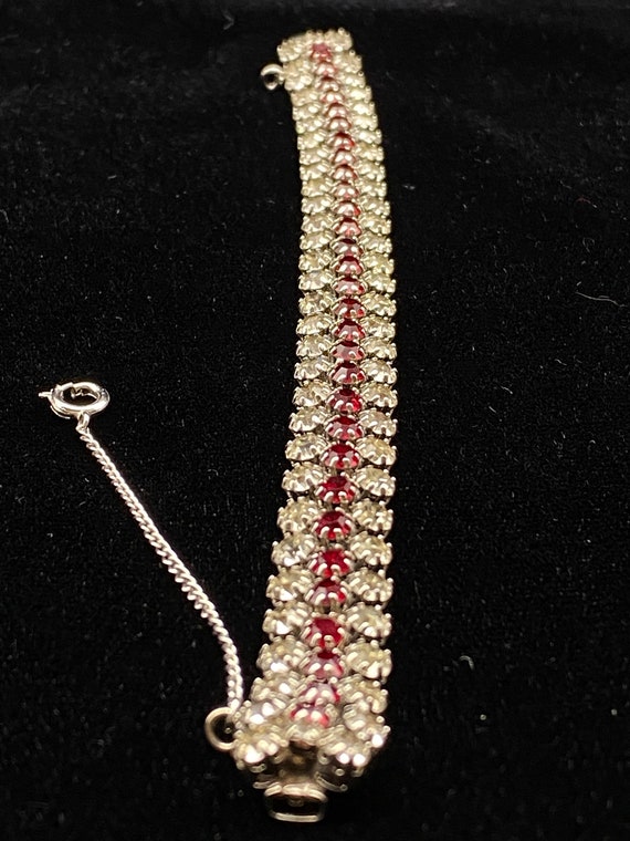 Vintage Kramer Ruby Red and Clear Rhinestone Bracelet - Gem