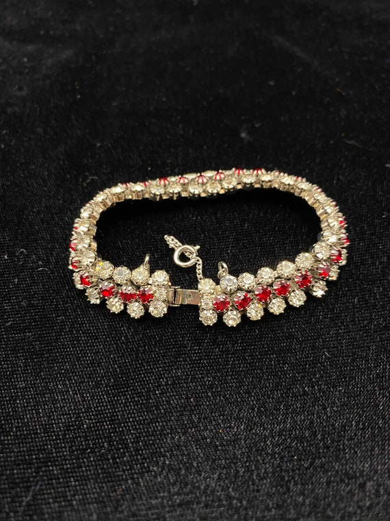 Vintage Kramer Ruby Red and Clear Rhinestone Bracelet - Gem
