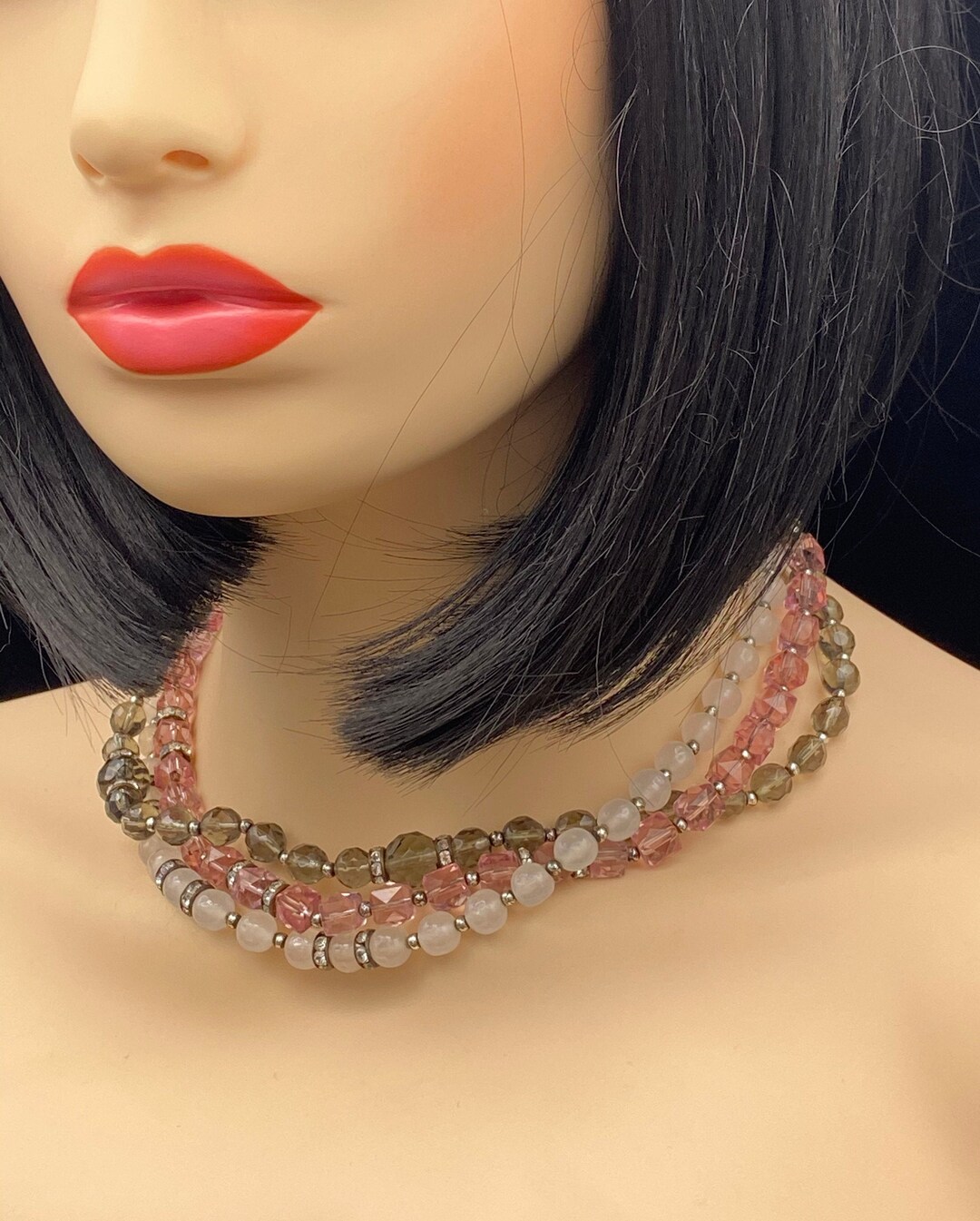 Vintage Crystal Three Strand Necklace - Etsy