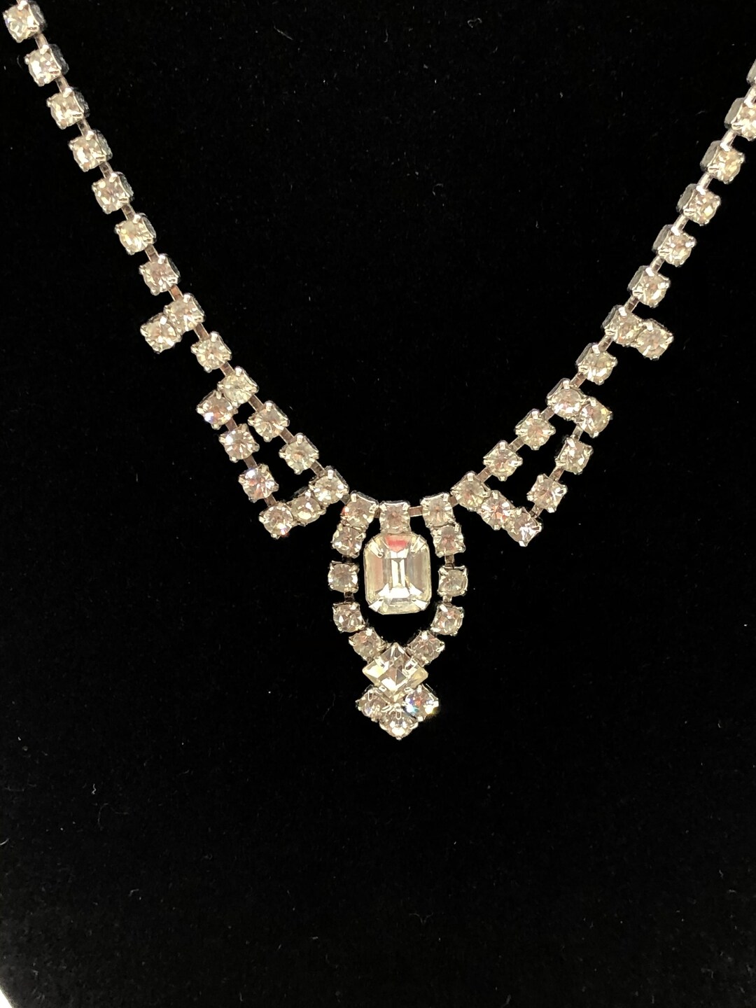 Vintage Clear Rhinestone Necklace - Etsy
