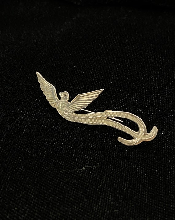 Antique Silver Etched Bird Brooch/Pin - Gem