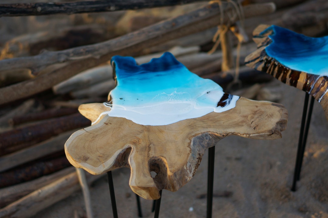 Handmade Teak Wood Ocean Coffee Table, Resin Art - Etsy