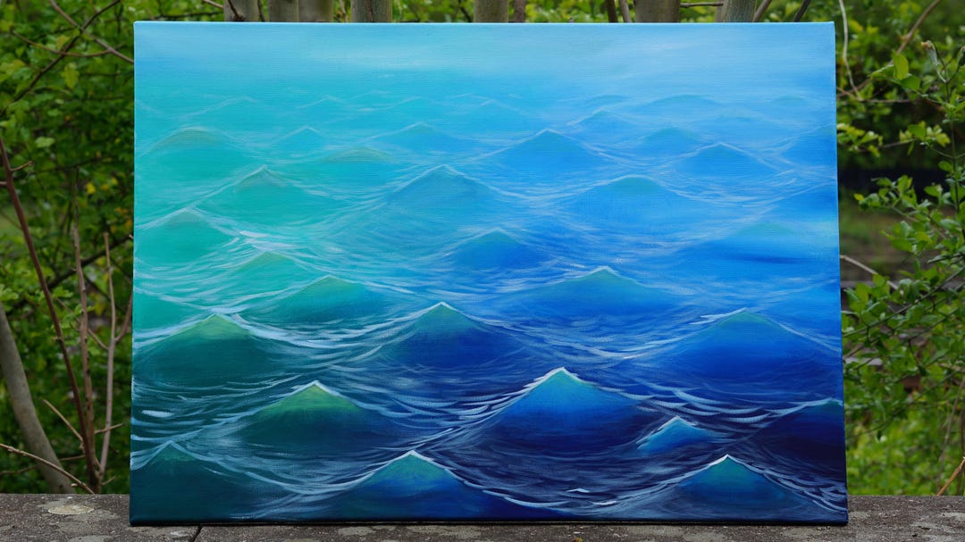 ORIGINAL " BUMPY BLUE " Ocean Painting, Acrylic Wall Art, Beach ...
