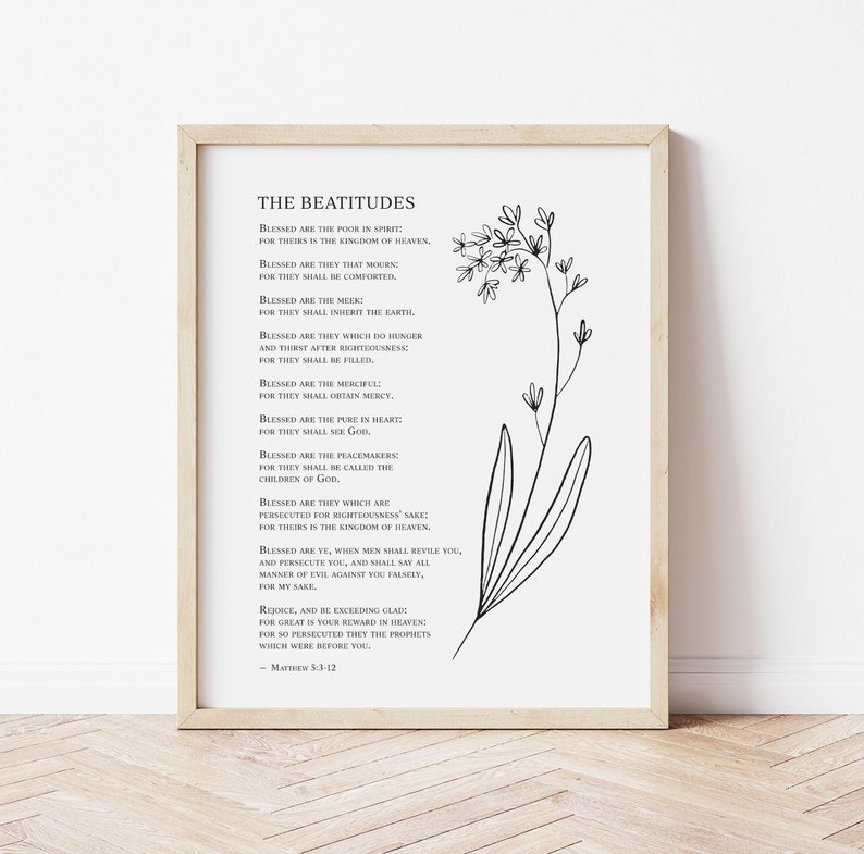 The Beatitudes Modern Christian Wall Art, Botanical Line Art Bible ...