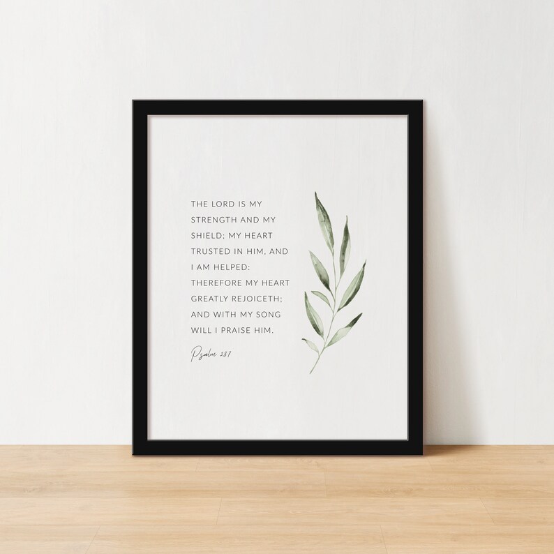 Psalm 28:7 Bible Verse Wall Art, the Lord is My Strength and Shield ...