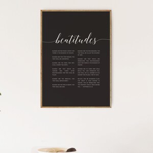 Beatitudes Bible Verse Wall Art Black, Modern Christian Poster, Matthew ...