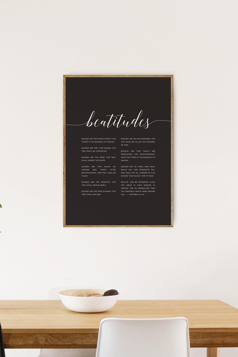 Beatitudes Bible Verse Wall Art Black, Modern Christian Poster, Matthew ...