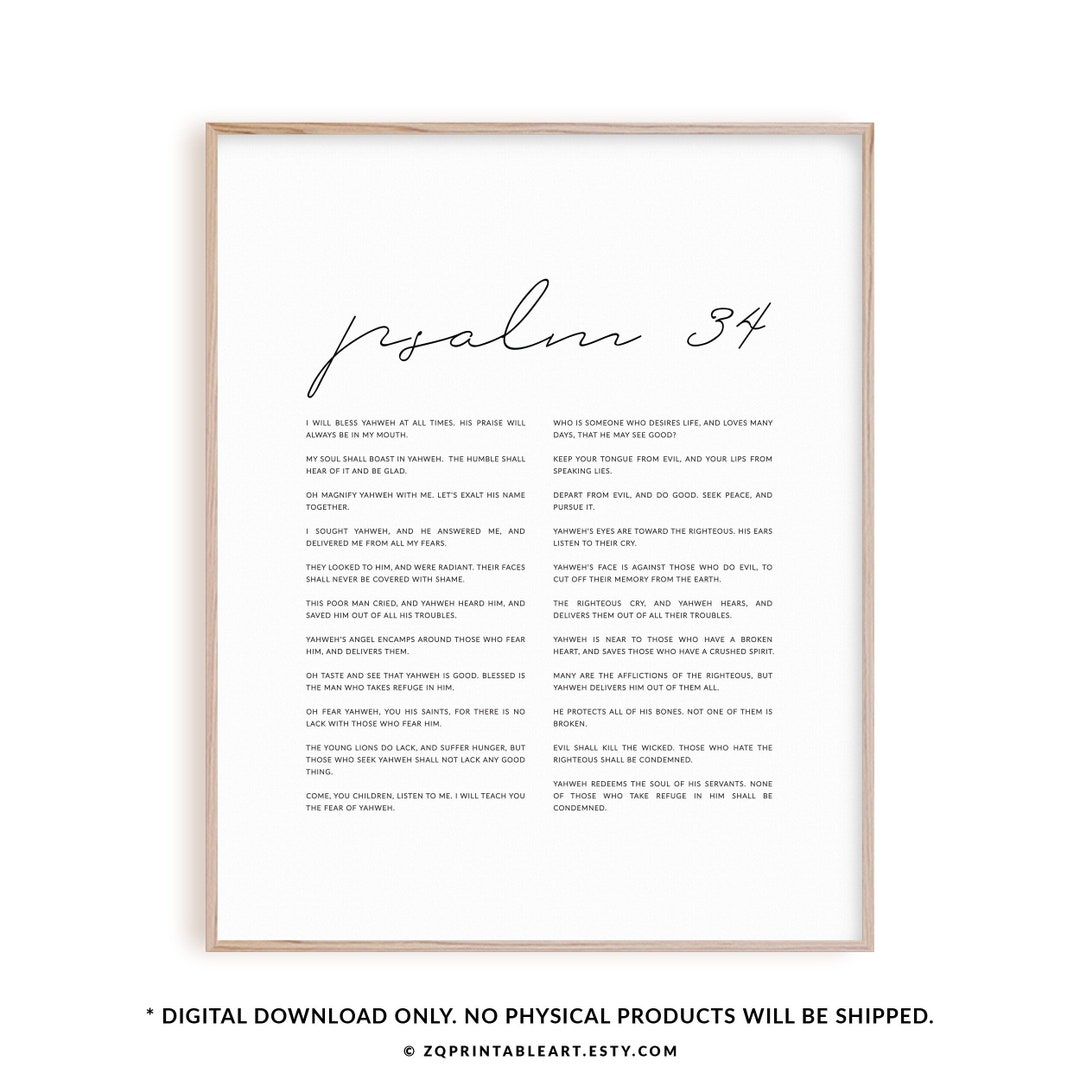Psalm 34 Bible Verse Wall Art, Christian Scripture Poster Print, Modern ...