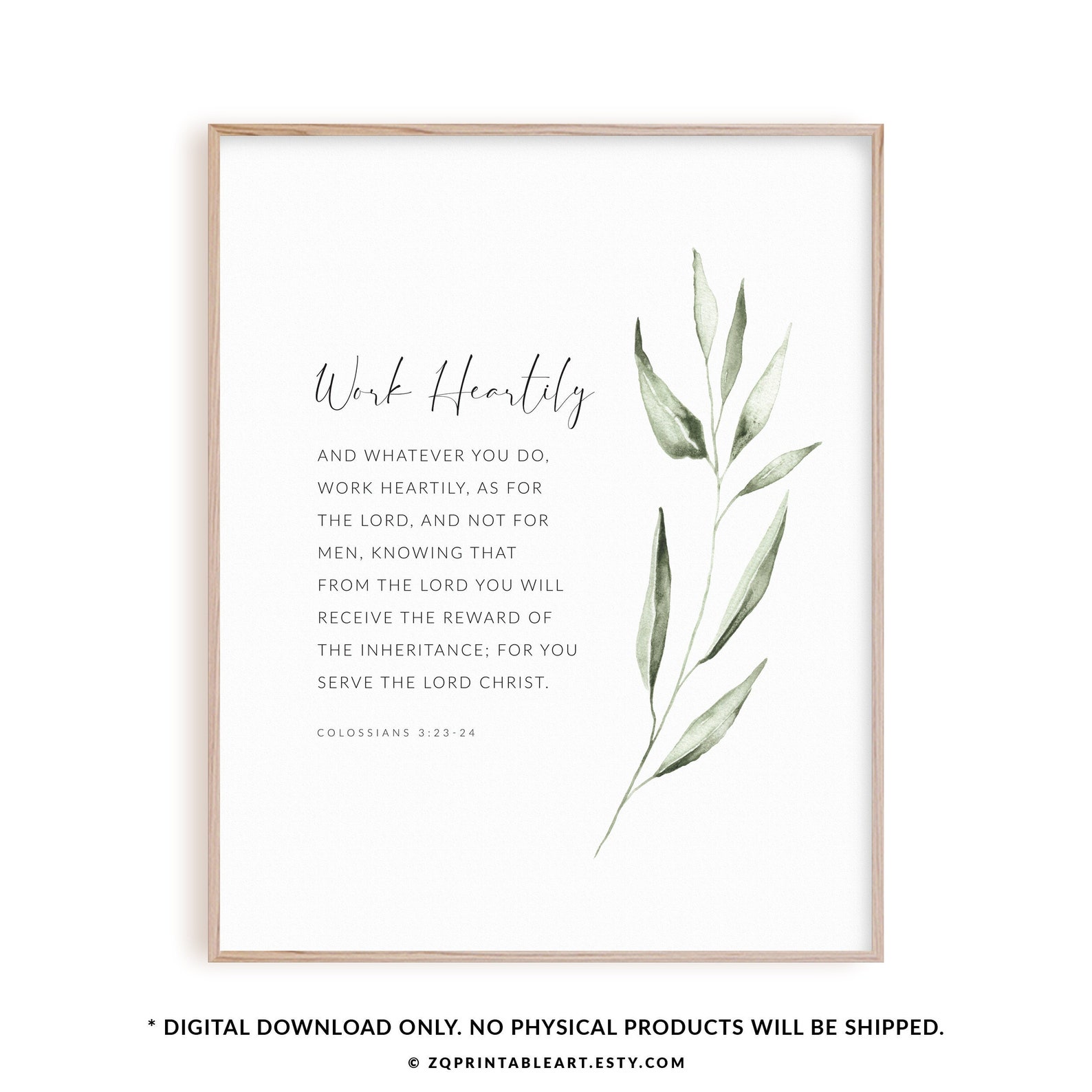 Colossians 3:23-24 Bible Verse Wall Art Print Christian | Etsy