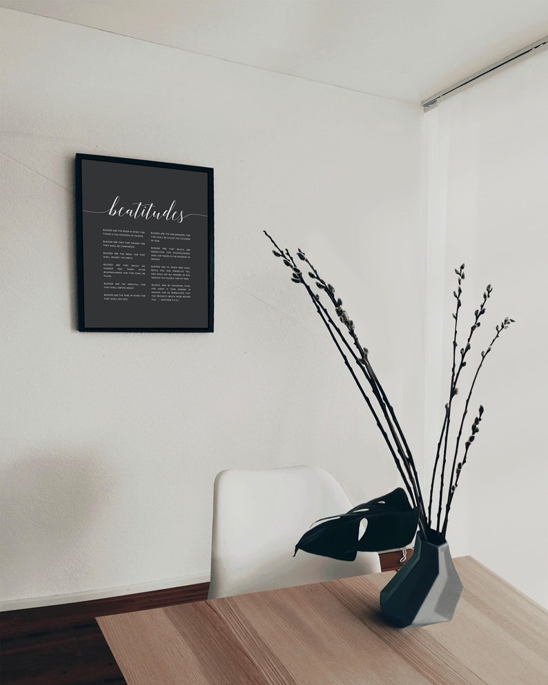 Beatitudes Bible Verse Wall Art Black, Modern Christian Poster, Matthew ...