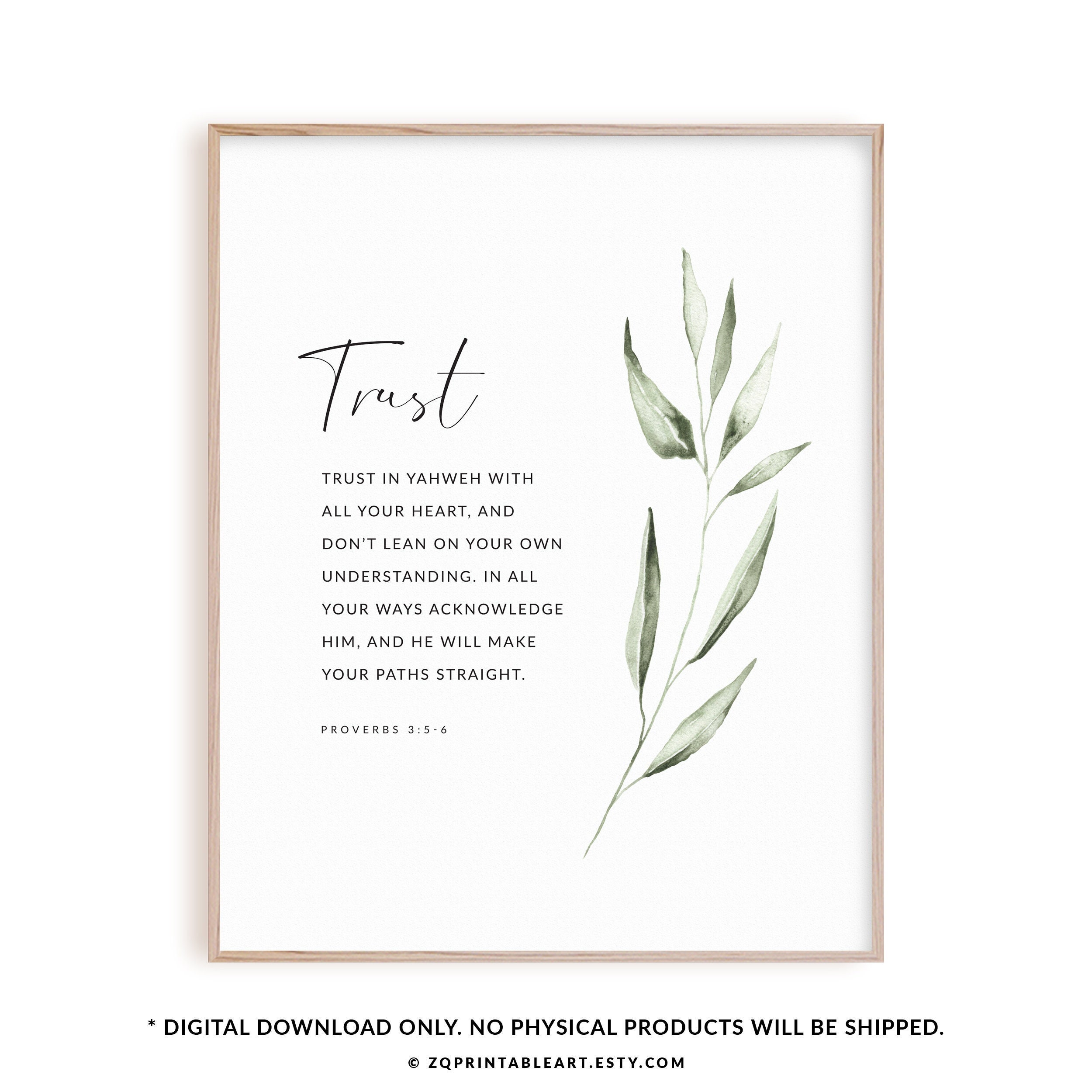 Proverbs 3:5 Bible Verse Wall Art Christian Scripture | Etsy