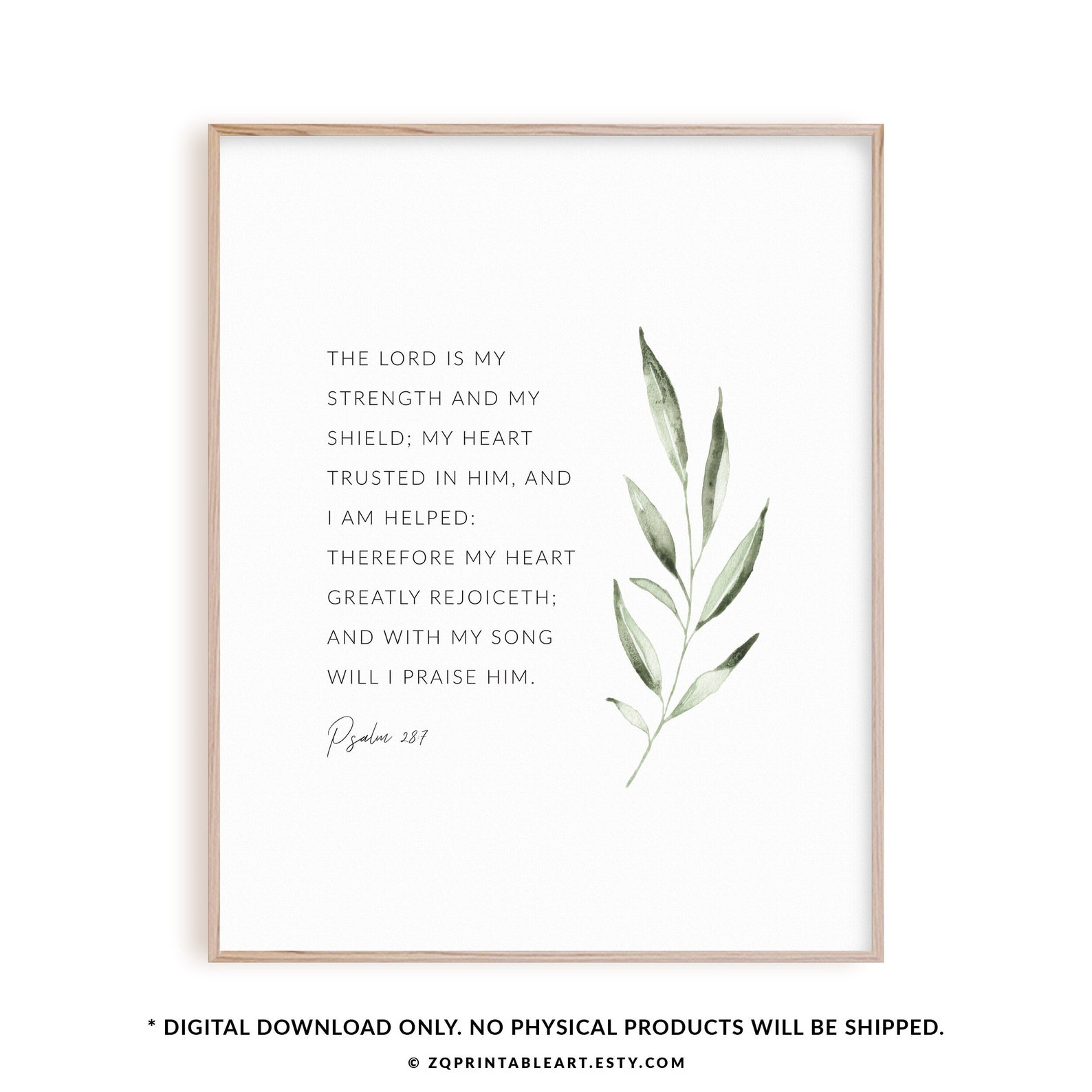 Psalm 28:7 Bible Verse Wall Art, the Lord is My Strength and Shield ...