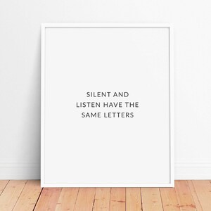 Quote Print Silent and Listen Have the Same Letters, Office Decor ...