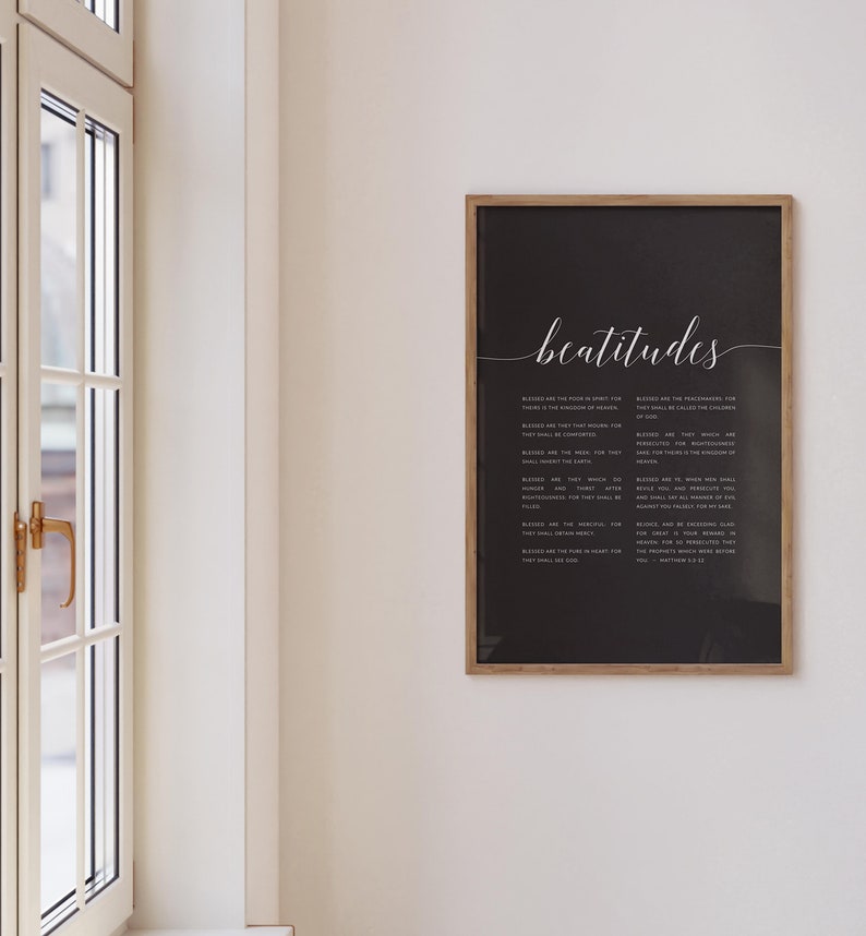 Beatitudes Bible Verse Wall Art Black, Modern Christian Poster, Matthew ...