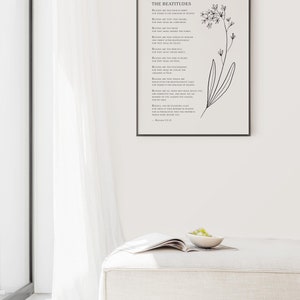 The Beatitudes Modern Christian Wall Art, Botanical Line Art Bible ...