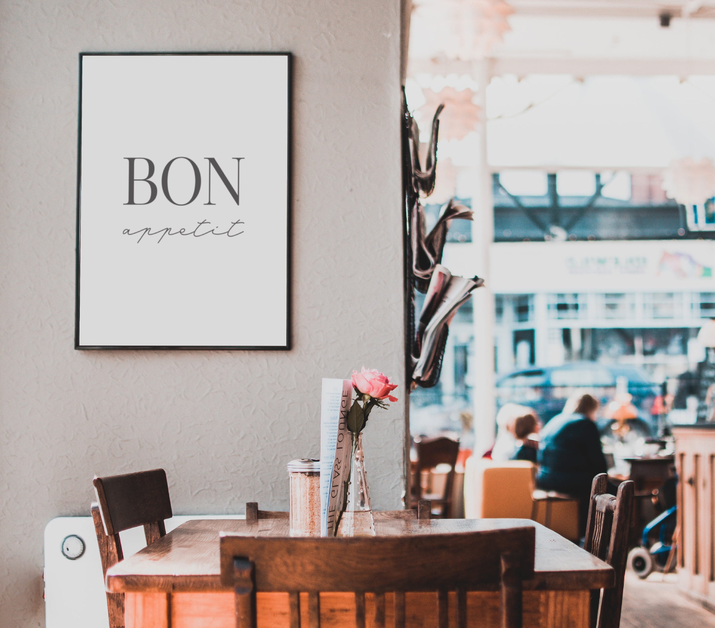 Bon Appetit Lets Eat Printable Kitchen Dining Wall Art Sign, Minimalist ...