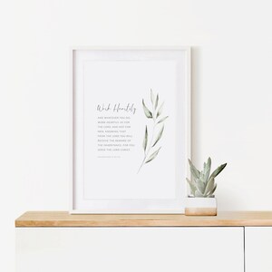 Colossians 3:23-24 Bible Verse Wall Art Print, Christian Botanical ...