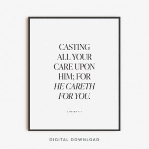 1 Peter 5:7 Casting All Your Care Upon Him Bible Verse Wall Art, Modern ...