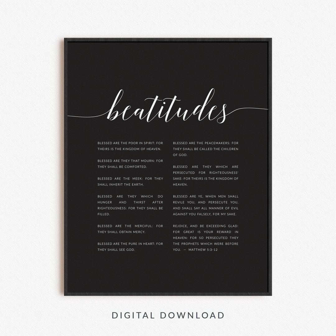 Beatitudes Bible Verse Wall Art Black, Modern Christian Poster, Matthew ...