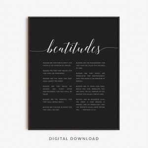 Beatitudes Bible Verse Wall Art Black, Modern Christian Poster, Matthew ...