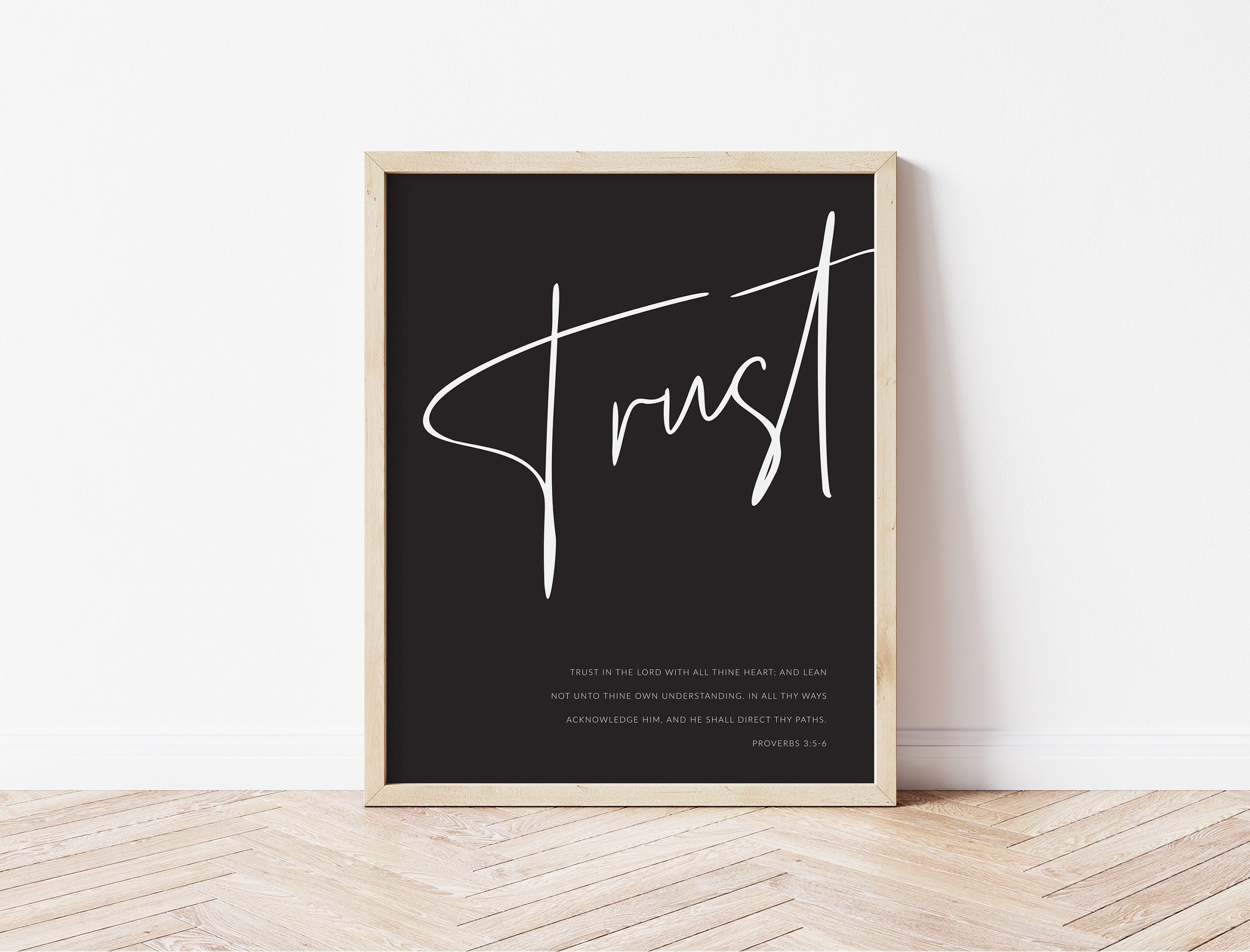 Proverbs 3:5-6 Black and White Printable Wall Art, Modern Christian ...