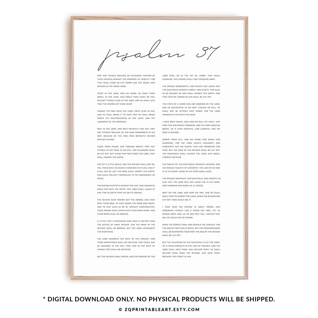 Psalm 37 Bible Verse Wall Art Print, Christian Poster, Minimal ...