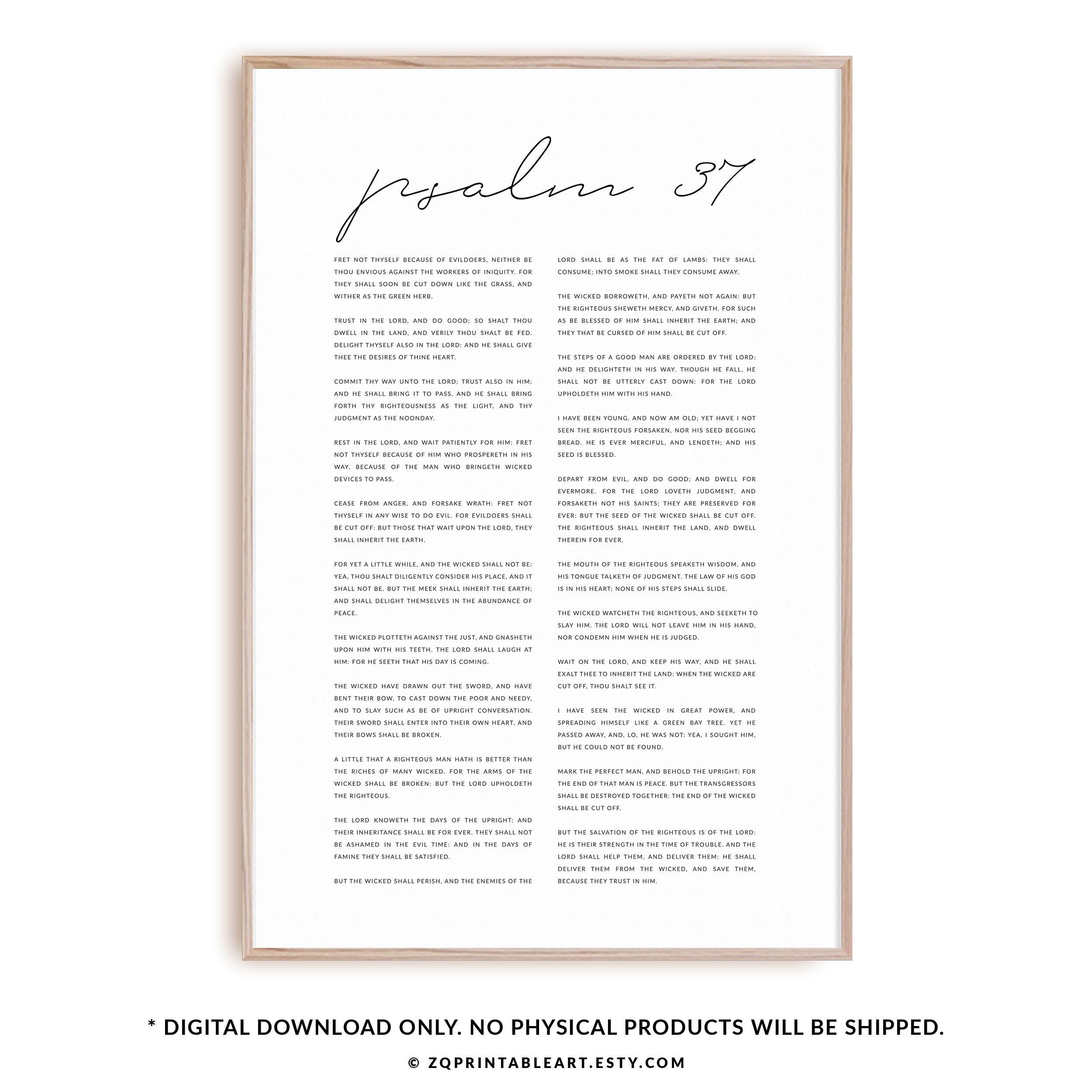 Psalm 37 Bible Verse Wall Art Print Christian Poster Minimal - Etsy
