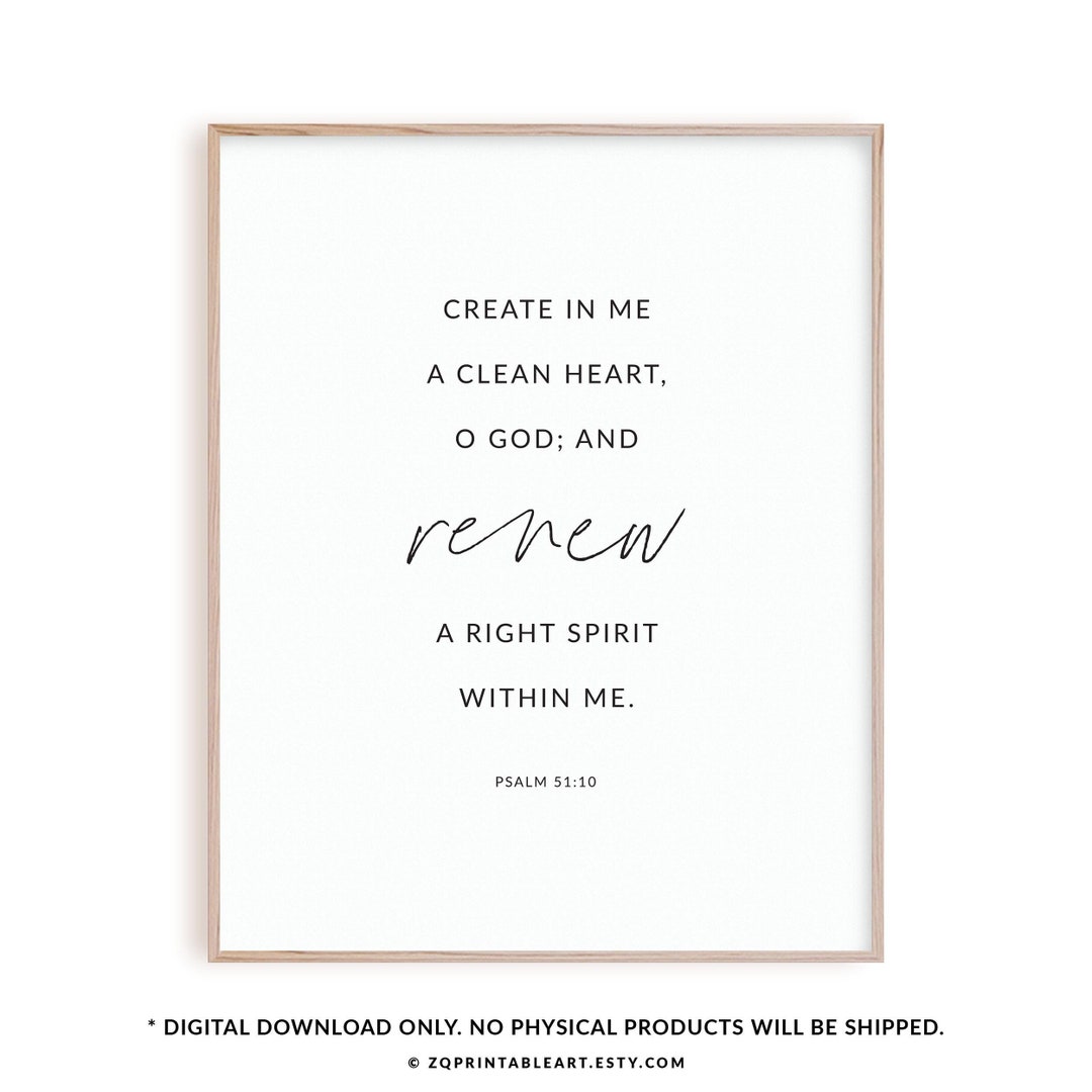 Psalms 51:10 Bible Verse Printable Wall Art, Scripture Poster Download ...