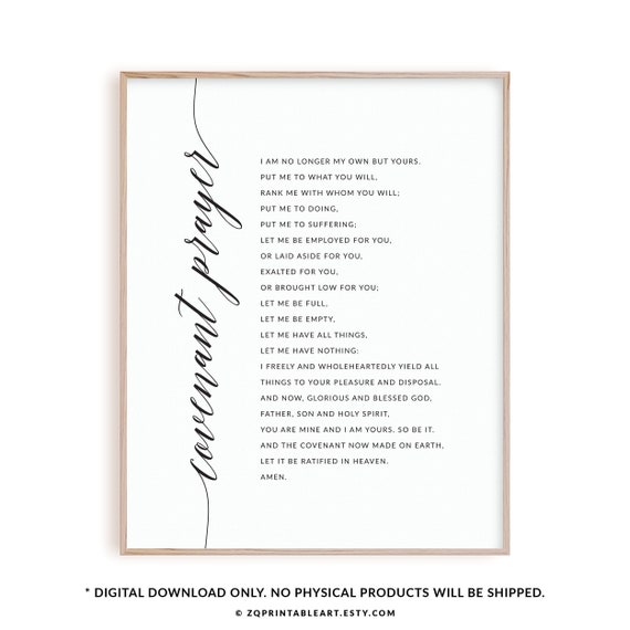 The Covenant Prayer Print Christian Wall Art Poster Wesley | Etsy