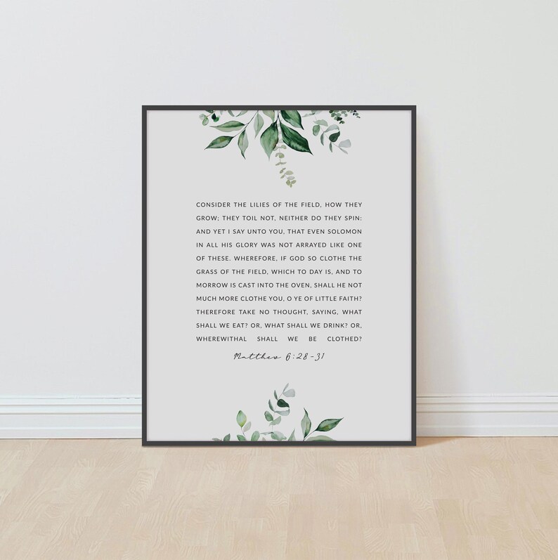Matthew 6:28-31 Bible Verse Wall Art, Christian Scripture Poster Print ...