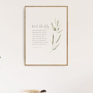 Colossians 3:23-24 Bible Verse Wall Art Print, Christian Botanical ...