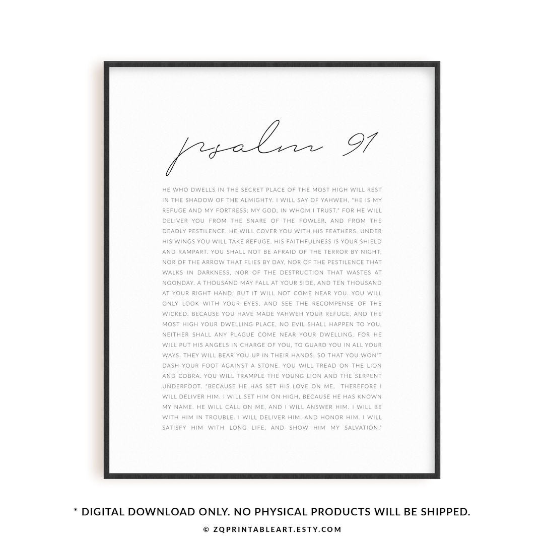 Psalm 91 Bible Verse Wall Art Printable, Christian Scripture Artwork ...